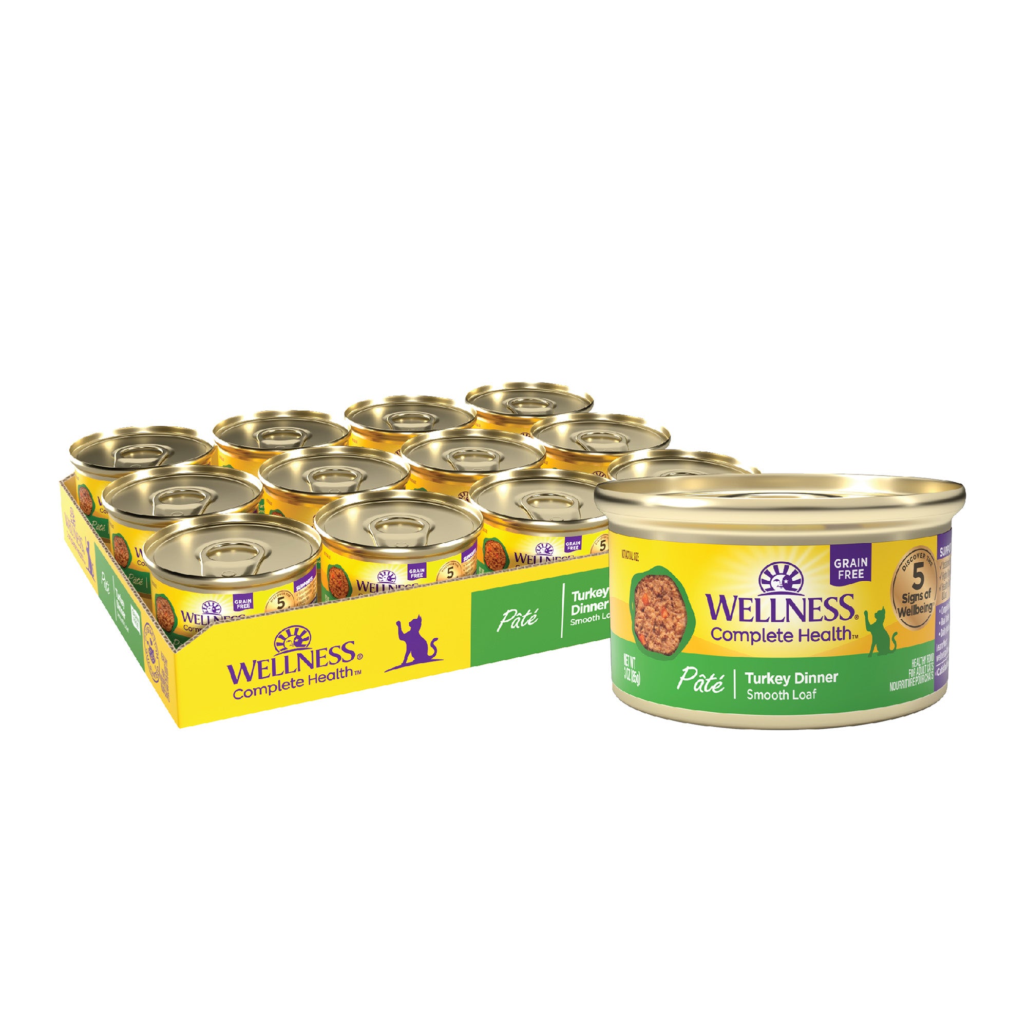 Wellness Complete Health Grain Free Canned Cat Food Turkey Dinner Pate ...